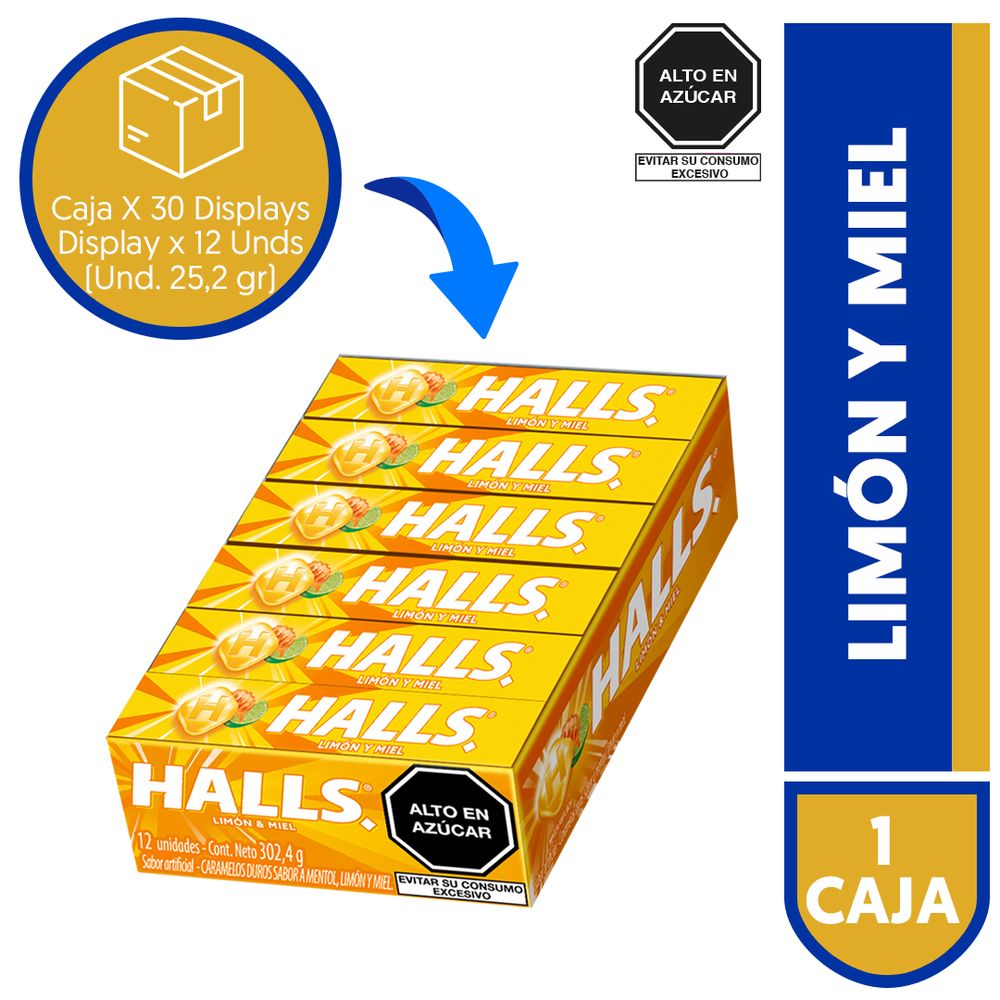 Halls Barra 9S Miel y Limón x 30 Packs - Caja - Mondelez-Peru-Mayoristas